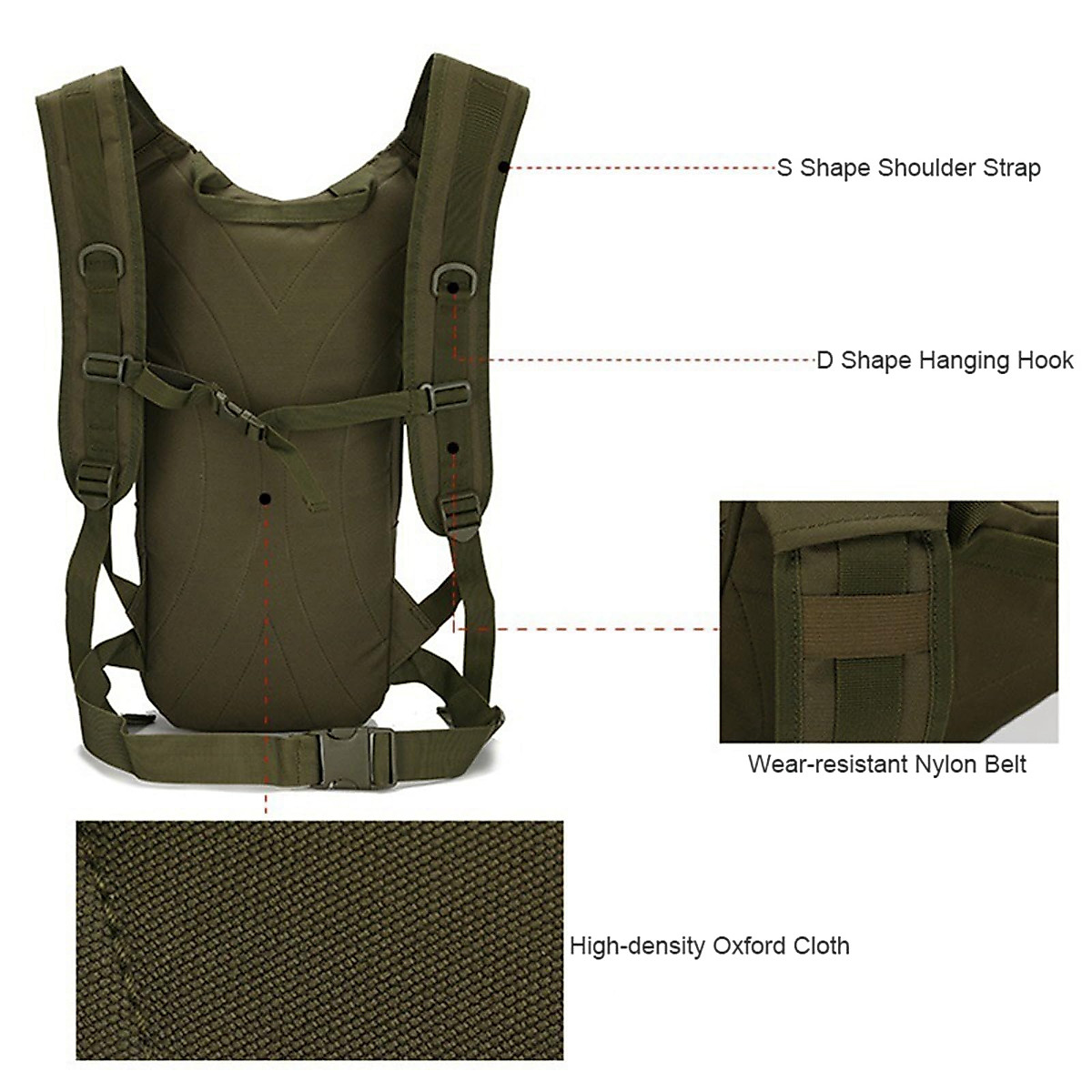 DCOFXGM 15L Waterproof Hiking Backpack Small Tactical Day Pack with Elastic Rope Outdoor Cycling Compact Shoulder Bag (Black)