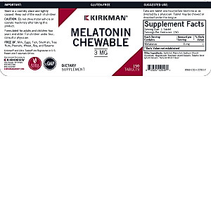 Kirkman - Melatonin 3mg - 150 Chewable Tablets - Refreshing Mint Flavor - Hypoallergenic