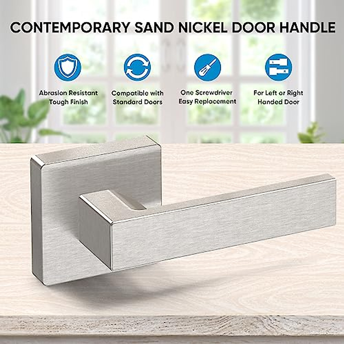 TICONN 2Pk Door Handle Heavy Duty, Reversible Square Door Lever for Bedroom, Bathroom and Rooms (Satin Nickel, Dummy - Front Mount, 2 Pack)