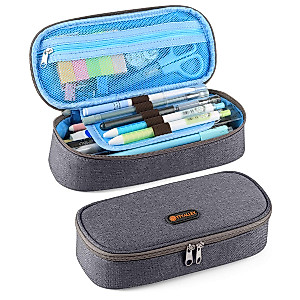 TTVALLEY Pencil Case Pen Case Oxford Stationery Box for Desk Supplies Organization Grey