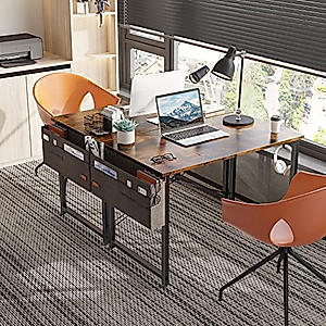 ODK Laptop Desk Study Desk, 32 Inch Small Desk, Writing Desk with Storage, Work Table with Headphone Hook for Small Space Home Office, Rustic Brown