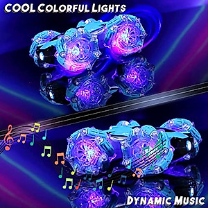 YUZ Remote Control Car, RC Stunt Cars Double Side 360° Flips Rotating Toy, 4WD 2.4Ghz with Colorful Lights LED Lights Adults Boys Girls Kids Gift 2Pcs Rechargeable Batteries