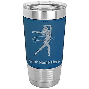 LaserGram 20oz Vacuum Insulated Tumbler Mug, Hula Hoop Woman, Personalized Engraving Included (Faux Leather, Blue)