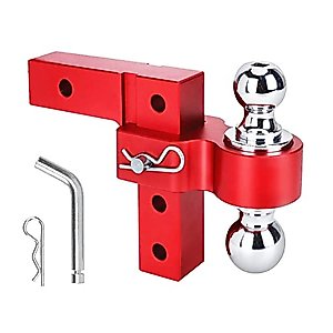 Kamivovo Adjustable Trailer Hitch, Fits 2-Inch Receiver, 6-Inch Drop Hitch, Tow Hitch Aluminum Forged Shank, 2 Inch & 2-5/16 Inch Balls with Double Lock Pins (Red)