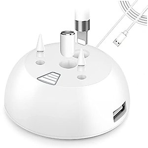 Bivtrily Charger Stand for Apple Pencil 1st Generation, Charging Adapter with LED Display & USB Port, Pencil Accessories with Pen Tips and Cap Holder Compatible with iPad iPencil iPen