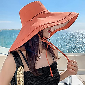HUAMULAN 7" Wide Brim Women Summer Sun Hat Lady Floppy Beach Bucket Fishing Hats Reversible Foldable Travel UV Protection