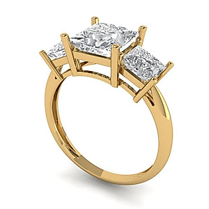 Clara Pucci 3.0 ct Princess Cut 3 Stone Solitaire Stunning Moissanite Designer Anniversary Bridal Engagement Ring 14k Yellow Gold 5