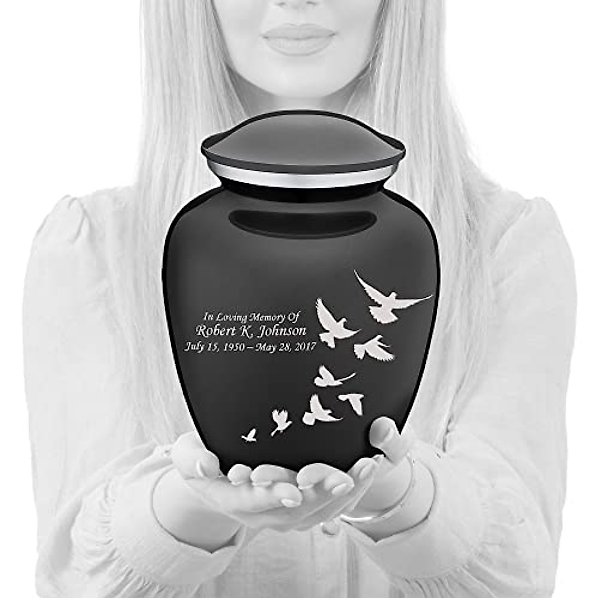 GetUrns - Embrace Doves Urns for Human Ashes, Cremation Urns for Adult Ashes Men & Women, Cremation Urn for Home, Vault, or Niche, 200 cu. in., Custom Single Engraving, Charcoal