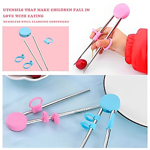 BLMHTWO 2 Pairs Kids Chopsticks Training Chopsticks for Kids Reusable Metal Chopsticks with Attachable Silicone Chopstick Helper for Children Adults Learning Beginners