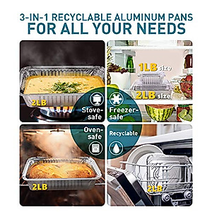 XIAFEI 1LB Aluminum Pans with Clear Lids (50PACK)，Foil Pans - to Go Food Containers，Recyclable Aluminum Foil with Strong Seal for Freshness & Spill Resistance- 5.5"x 4.5"x 1.57"