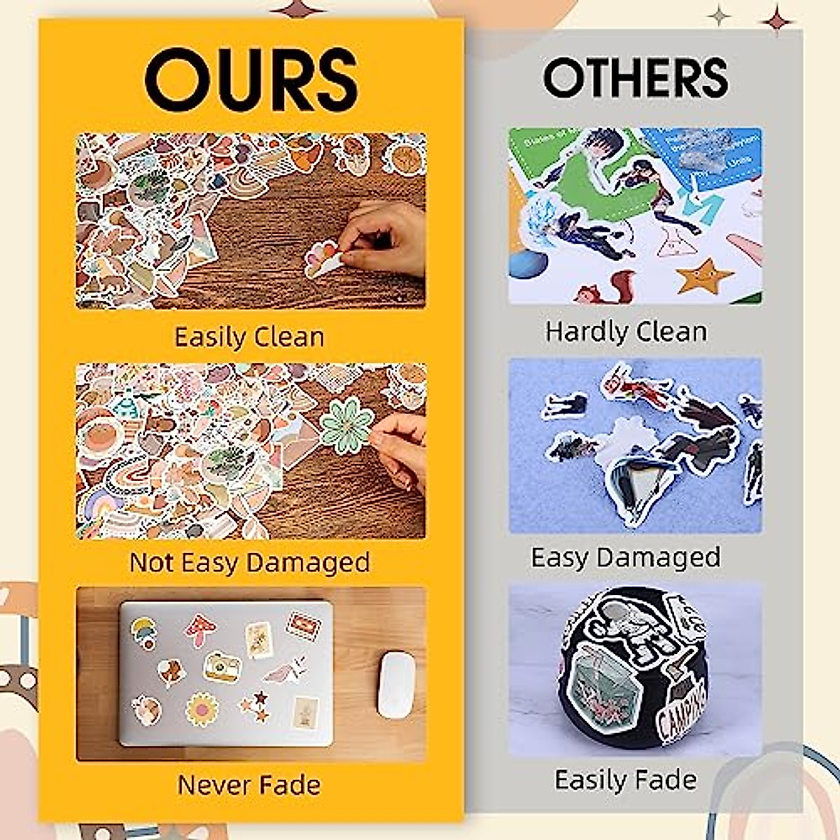 Arme Boho Stickers Pack - 600 PCS Aesthetic Vinyl Waterproof Stickers for Water Bottles, Laptops, Phones & Skateboards