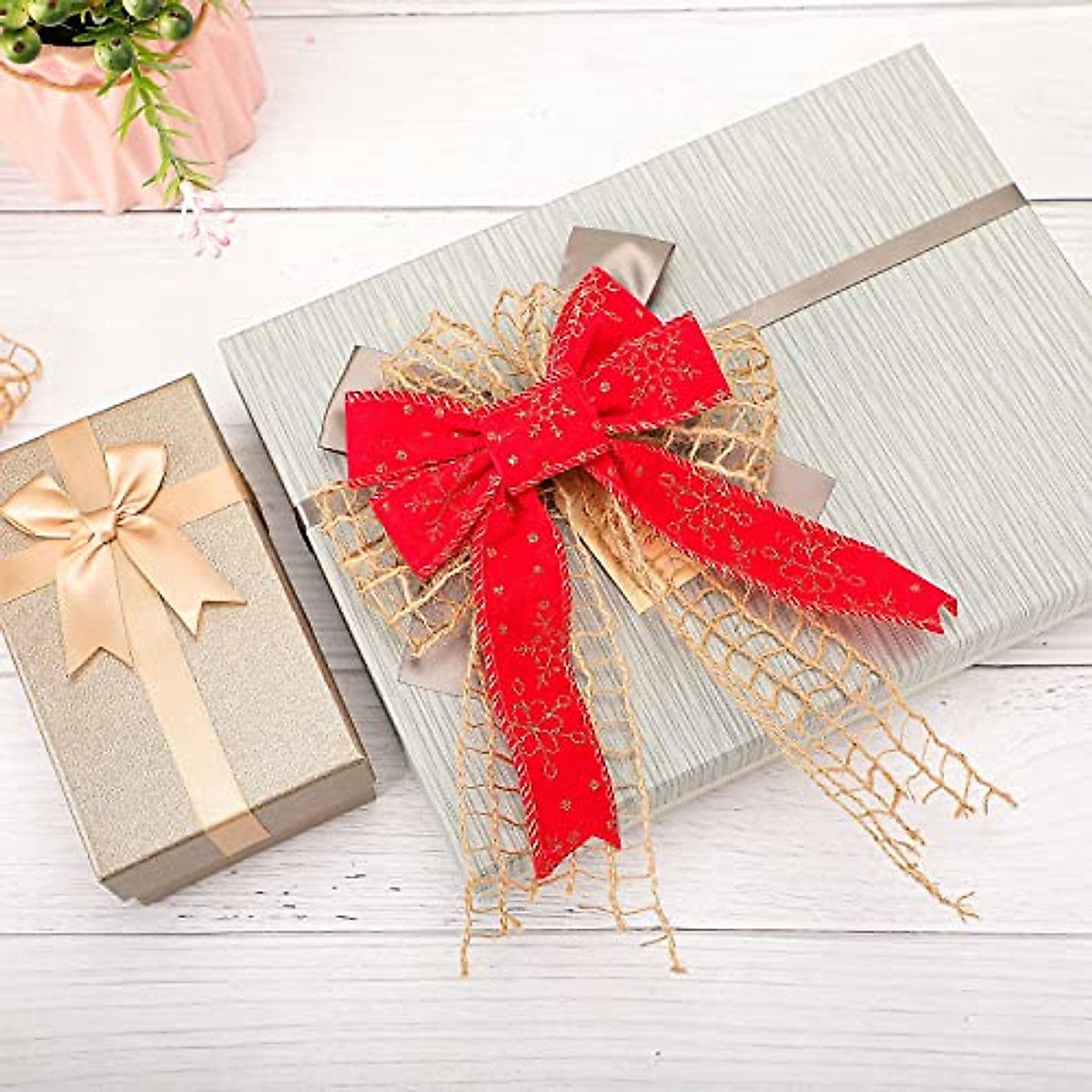 2 Rolls Mesh Burlap Wired Ribbon Open Weave Burlap Net Ribbon Fabric Ribbon DIY Craft Ribbon for Wrapping Bow Wreath DIY Crafts Party Home Decors (20 Yards x 2.5 Inch)