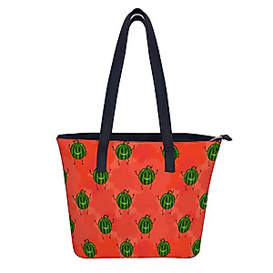Funny Watermelon Women's Tote Bag PU Leather Shoulder Bag Handbags Purse For Work Shopping Travel