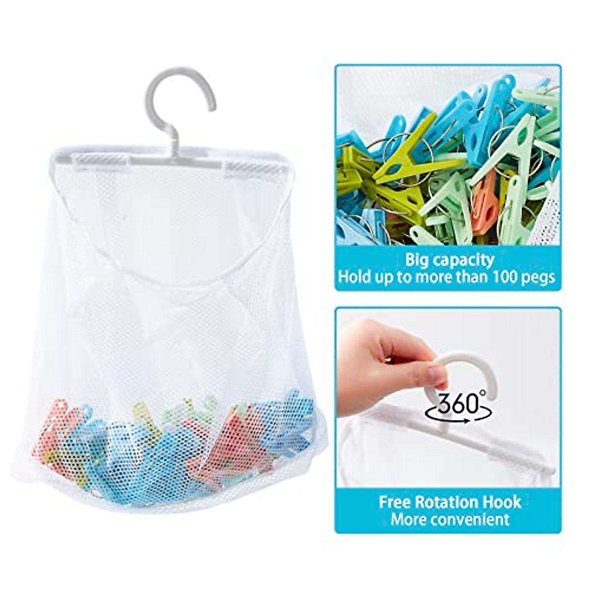 Jophaiipy Plastic Clothes Pins Heavy Duty Outdoor,Colored Clothes Pins with Mesh Clothespin Bag,50-Pack Clothes Pins and Bag Heavy Duty for Laundry Clips