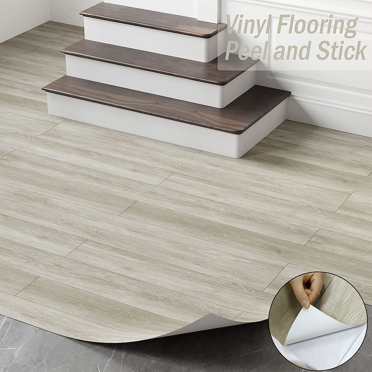 Oxdigi Peel and Stick Vinyl Flooring Roll 24"x 196"/ 32 Sq.Ft, Self Adhesive Vinyl Floor Tiles Wood Flooring, Temporary Floor Stickers Waterproof for Living Room Bedroom Kitchen RV, Brown Wood Planks