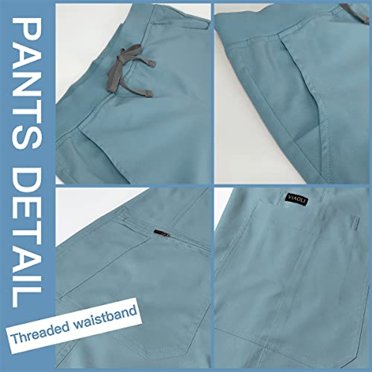 VIAOLI Scrubs for Women Set Stretchy V-Neck Scrubs Top and Jogger Pants with Drawstring 8 Pocket Womens Scrubs (Light Blue,S,Small)