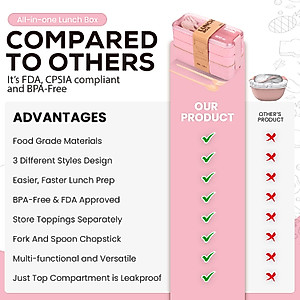 TARLINI Bento Box Lunch Containers- Portable Microwave Japanese Bento Box, Meal Prep Containers For Healthy Food | Tupperware Lunch Box For Adults, Kids, Women, Microwaveable Bowl Plastic Container