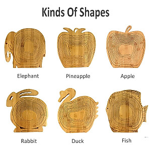Foldable Wooden Fruit Basket for Kitchen Table In Elephant Shape Cute Flowers Nuts Candy Storage Box for Holiday Family Party