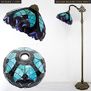 WERFACTORY Tiffany Floor Lamp Green Liaison Stained Glass Arched Lamp 12X18X64 Inches Gooseneck Adjustable Corner Standing Reading Light Decor Bedroom Living Room S160G Series