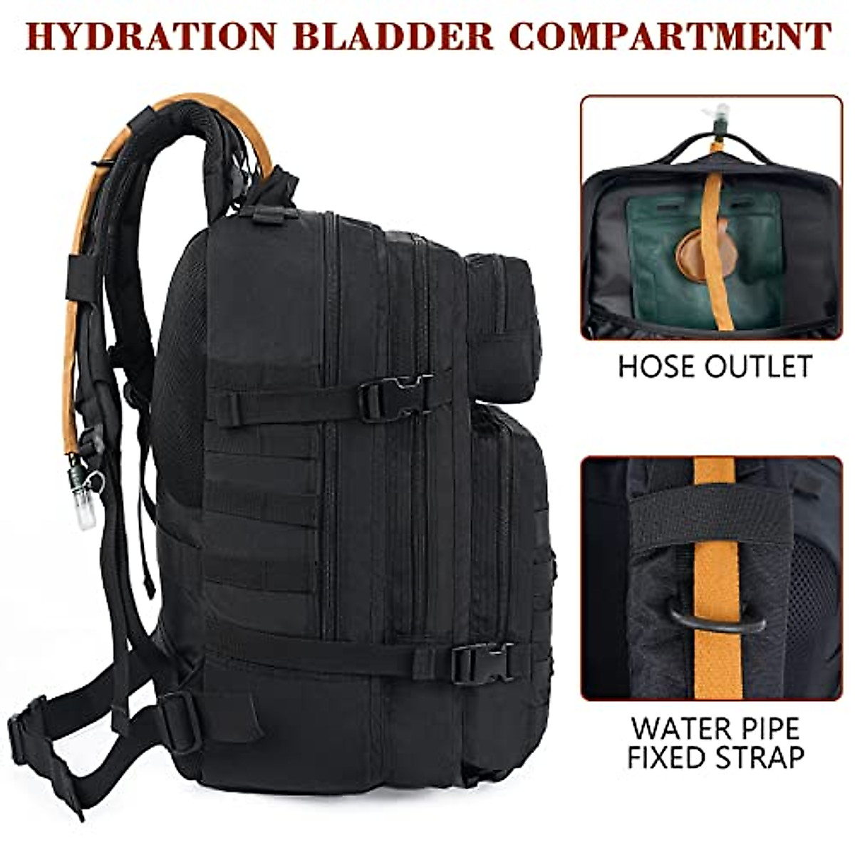 Travel Backpack with Shoe Compartment, Tactical Laptop Backpack for Men with Multi Pockets and Luggage Sleeve, Durable Military Molle Bug Out Bag for Traveling Hiking Camping Sport Outdoor, Black