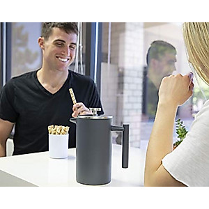 MIRA 34 oz Stainless Steel French Press Coffee Maker with 3 Extra Filters | Double Walled Insulated Coffee & Tea Brewer Pot & Maker | Keeps Brewed Coffee or Tea Hot | 1000 ml (Pearl Blue)