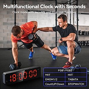 Seesii Gym Timer with Remote, 11''x 3.5''Ultra-Clear Interval Timer with LED, Countdown/Up Wall Clock with Buzzer, Connectable Bank Power Fitness Timer Stopwatch for Gym Home Garage (2.2 Battery)