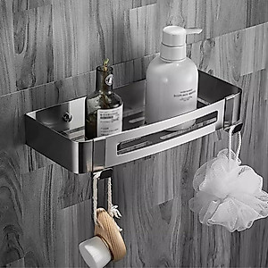 Bathroom Shelves Shower Caddy with 2 Movable Hooks, Adhesive Hanging Shower Shelf, No Drilling Stainless Steel Shower Shelf, Wall Mounted Bathroom Organizers and Storage Shower Caddy(Mirror Finish)