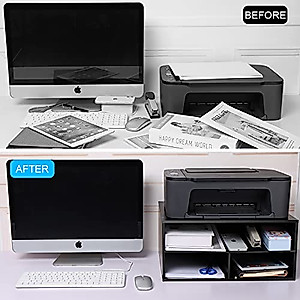 EMERIT Printer Stand Shelf with Storage Wood Desk Paper Organzier for Home/Office,Printer Riser, 2 Tire (Black,Large)