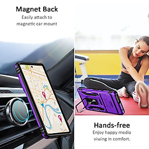 Nvollnoe Google Pixel 7 Pro Case, Purple Heavy Duty Protective Sturdy Rotate Ring Kickstand Phone Case with Sliding Camera Cover, Military Grade, TPU+PC 2 in 1 Construction