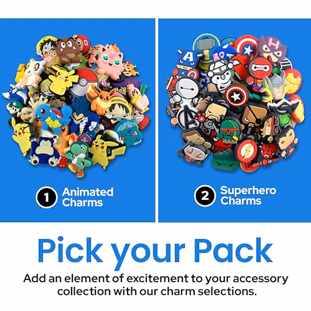 Cynically Happy - Shoe Charms, 50 Piece Assorted Set of Cute Charms for Bracelets and Shoes, Durable PVC Shoe Accessories, Unisex Clog and Shoe Decoration Charms, Animated Charm Set