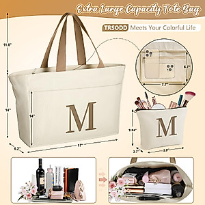 TRSODD Birthday Gifts for Women w Makeup Bag, Ini-tial Can-vas Tote Bags, Personalized Customized Bride Wedding Sister Couple Unique Gifts, Mono-gram Travel Beach Bag w Inner Pocket Card Gift Box B