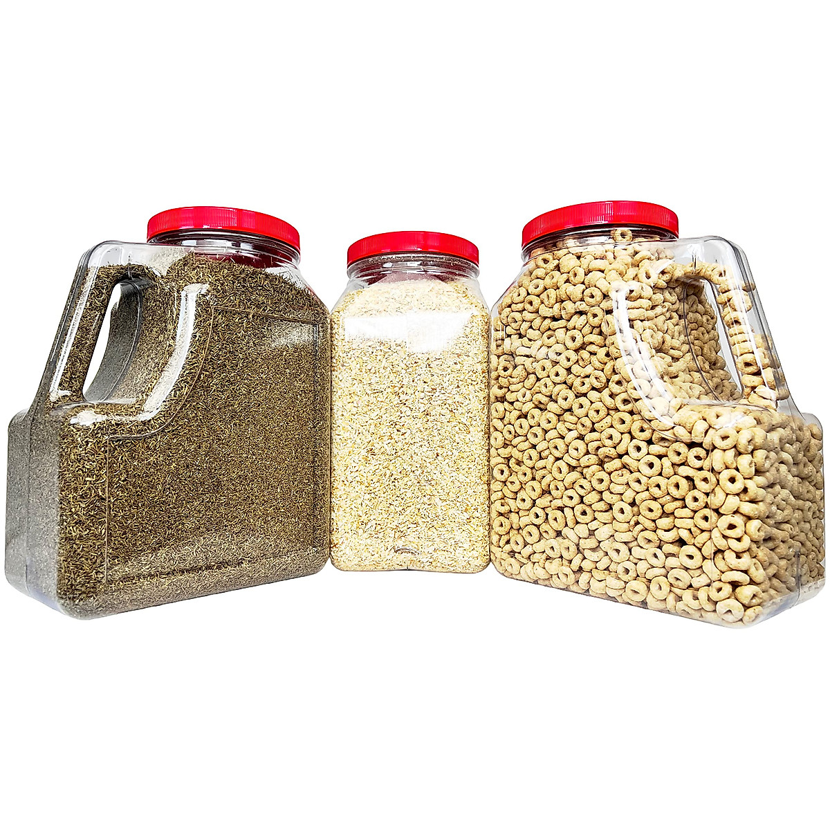 Dubble O 4-Pack Clear Wide Mouth Plastic Jar for Dry Goods/Spice Jar with Handle and Lid - 160 oz. / 1.25 Gallon - Food and Household Supplies Storage Container/Organizer