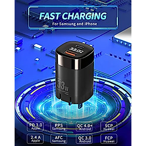 33W USB C Wall Charger GaN PD/QC 30W PPS Super Fast Charging Block with Watt Display& Foldable Plug Type-C Port Power Adapter for iPhone 14/13/12, Samsung S22/S21/S20, Pixel 7/6, iPad Pro/Air and More