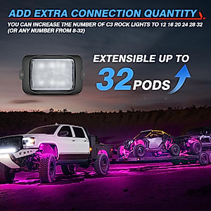 MICTUNING 4 Pods C3 RGBW LED Rock Lights - Underglow Multicolor Neon Light (Not inlcude controller)