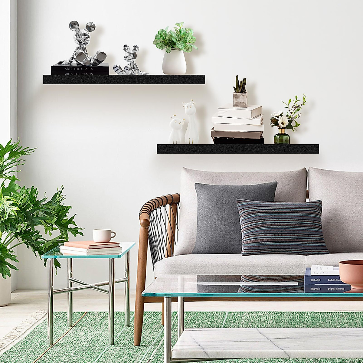 SHATGYI 31.5in Floating Shelves, Wall Mounted Floating Shelves Storage Rack for Bathroom, Living Room, Bedroom and Kitchen, (Set of 2, 31.5" L x 7.9" W x 1.2" H), Black