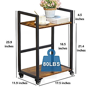 SEHERTIWY 2 Tier Computer Tower Stand, Brown CPU Holder Stand Cart with Rolling Caster Wheels, Mobile PC Tower Stand for Office Home Studio