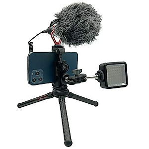 Metal Phone Tripod Mount w Cold Shoe,360 Rotation 1/4'' Screw Tripod Phone Holder Compatible with iPhone X 11 12 13 Pro Max Smartphone Holders Adapter,Cellphone Clamp,Videographer Rig Hot Attachment