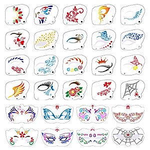 Twpribarn 28 Pcs Face Paint Stencils Kits Face Painting Stencils Reusable Face Tattoo Painting Templates Body Makeup Painting Templates for Kids Face Painting Holiday Halloween Tattoo Stencils (Mix01)