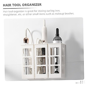 PRETYZOOM 2pcs Curling Iron Storage Box Hair Dryer Holder Wall Mounted Hairdryer Holder for Bathroom Locker Organizer Shelf Curling Steamer Brush Holder No Punching Plastic White