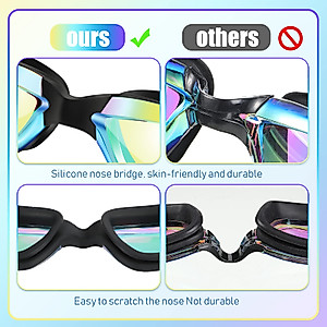 Flutesan 2 Pack Swim Goggles No Leaking Swimming Goggles Waterproof Swim Glasses Polarized Goggles for Adult (Green, Silver)