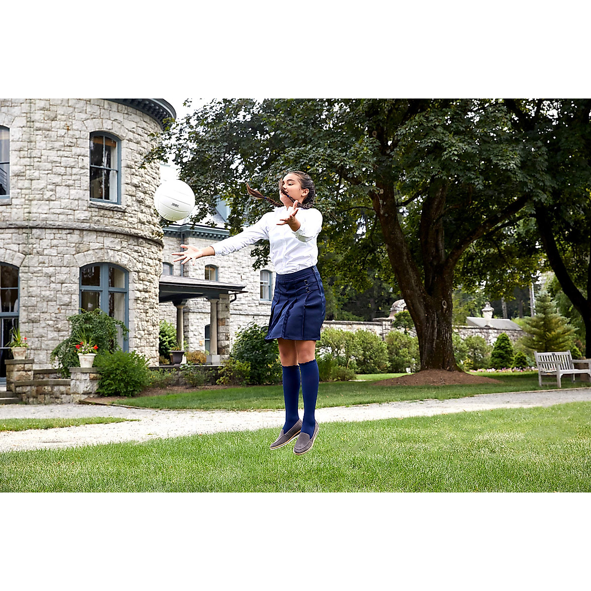 French Toast Big Girls' Two-Tab Pleated Scooter, Navy, 8