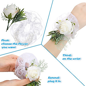 12 Pieces Wedding Elastic Pearl Wrist Corsage Bands DIY Flower Hand Stretch Bracelet for Wedding Prom Bride Handmade