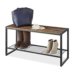 Whitmor Modern Industrial Entryway Bench w/Shoe Storage, Brown