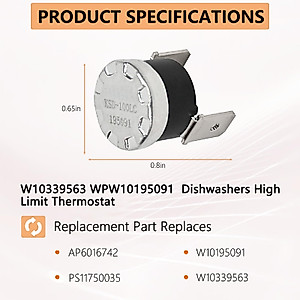 W10339563 Thermostat Replacement for Whirlpool Dishwashers W10195091 WPW10195091 PS11750035 Compatible with Multiple Models