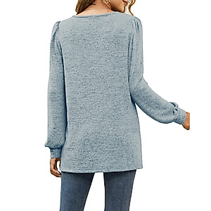Womens Fall Clothes Trendy Long Sleeve Square Neck Tops 2024 Grey Blue L