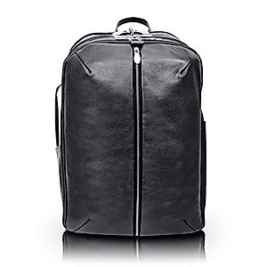 McKleinUSA Englewood, Pebble Grain Calfskin Leather, 17" Leather, Triple Compartment, Carry-All, Laptop & Tablet Weekend Backpack, Black (18895)