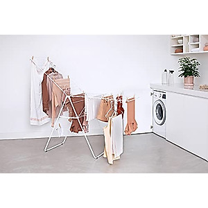 Brabantia HangOn Laundry Drying Rack (82ft / Fresh White) Compact, Foldaway, Adjustable Indoor Stainless Steel Clothes Horse