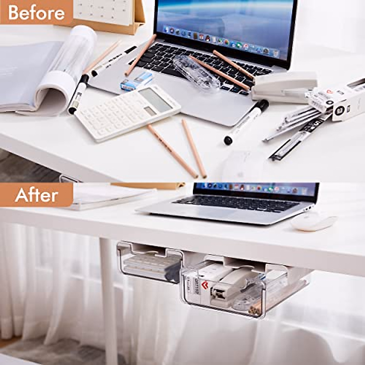 Citylife 4 Packs Self-Adhesive Under Desk Drawer Slide Out Organizers and Accessories for Office, Classroom, Home