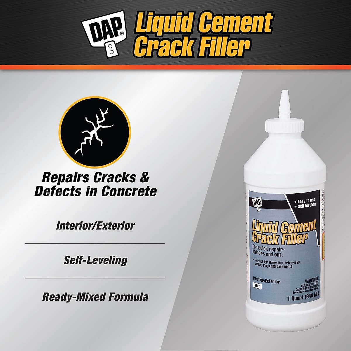 DAP 37584 Liquid Cement Crack Filler, 1 quart, Gray