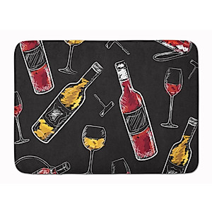 Caroline's Treasures BB5197RUG Red and White Wine on Black Machine Washable Memory Foam Mat, Bathroom Rug, Non-Slip Bath Mat, Durable Thick Washable Rugs for Kitchen, Bathroom Quick Dry, Decorative Ar